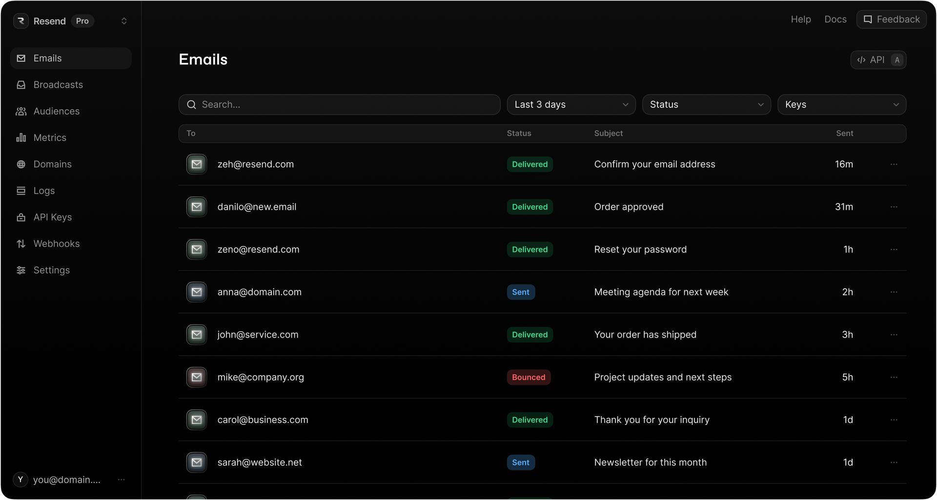 Transactional Emails · Try for free · Resend