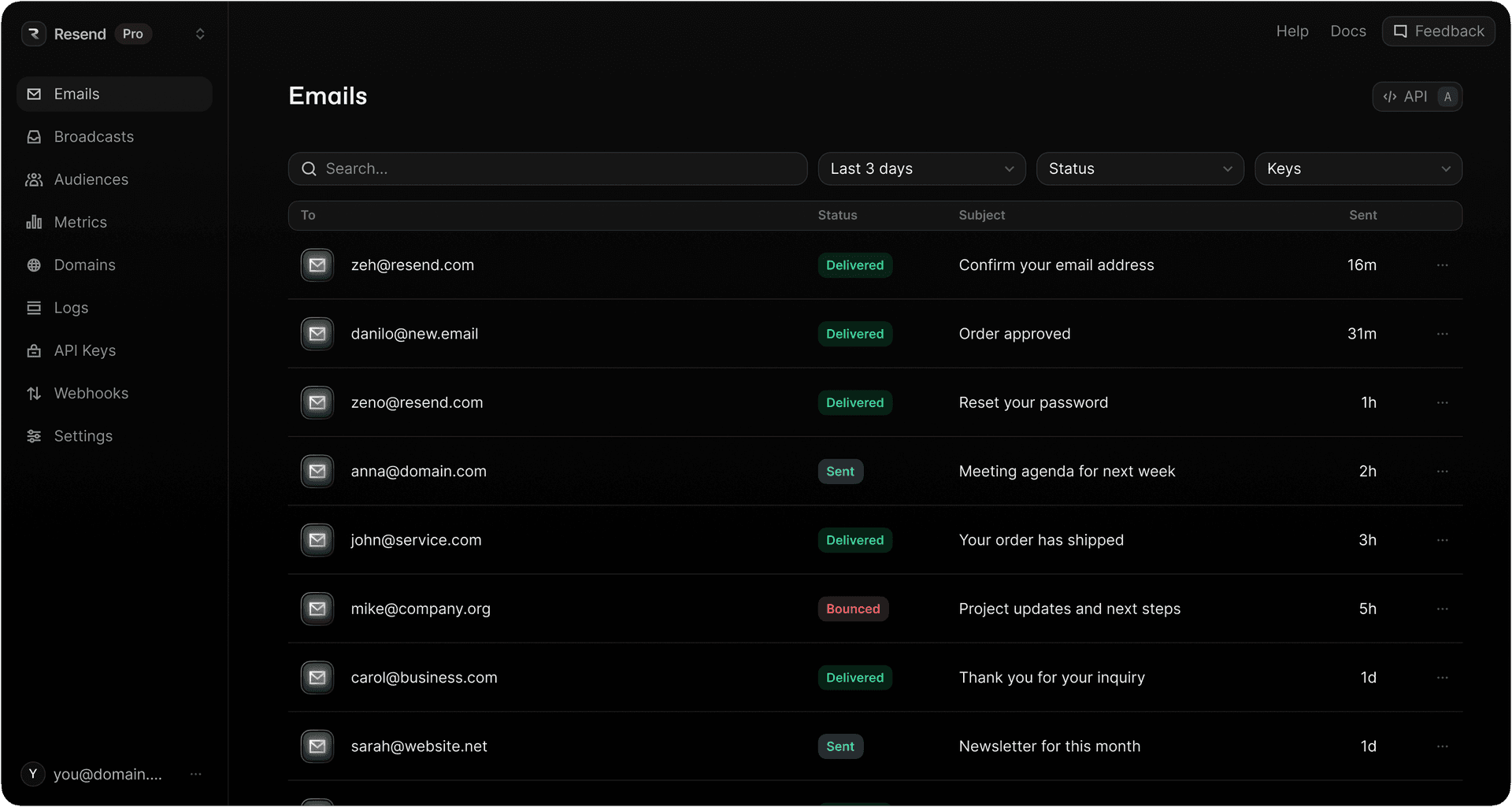 Transactional Emails · Try for free · Resend