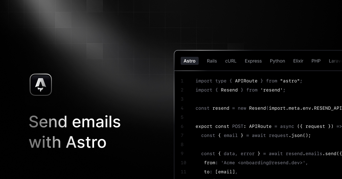 Send emails with Astro · Resend